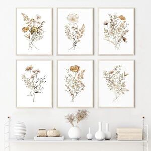 Art | Watercolor Flower Wall Art Set Of 6 Botanical Wildflower Wall ...